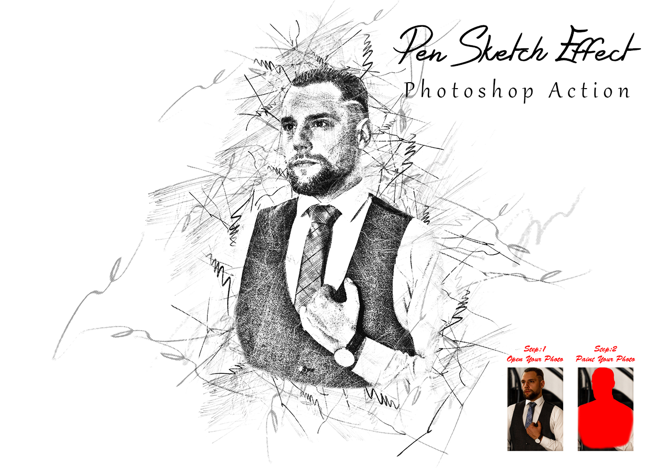 Pen Sketch Effect Photoshop Action - FilterGrade Pen Sketch Effect Photoshop Action - FilterGrade